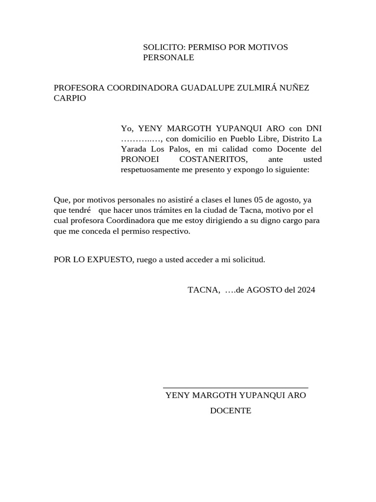 Solicito Permiso Por Motivos Personlaes | PDF
