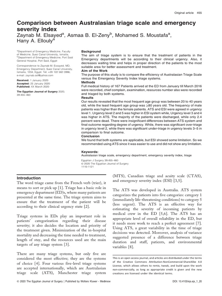 Comparison Between Australasian Triage Scale And.24 | PDF | Emergency ...