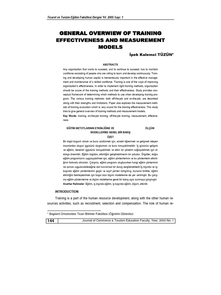 Used-General Overview of Training Effectiveness and Measurement Models ...