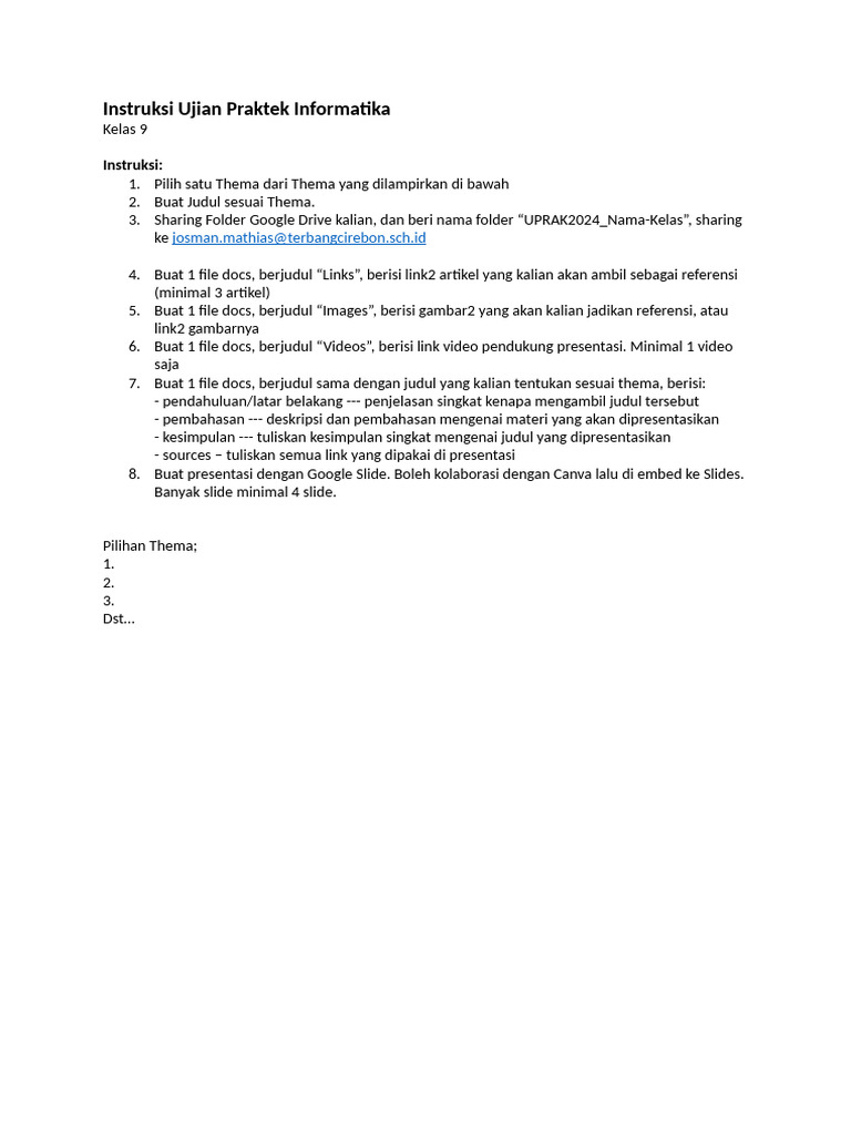 Instruksi Ujian Praktek Informatika | PDF