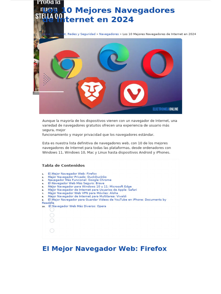 Los 10 Mejores Navegadores de Internet en 2024 | PDF