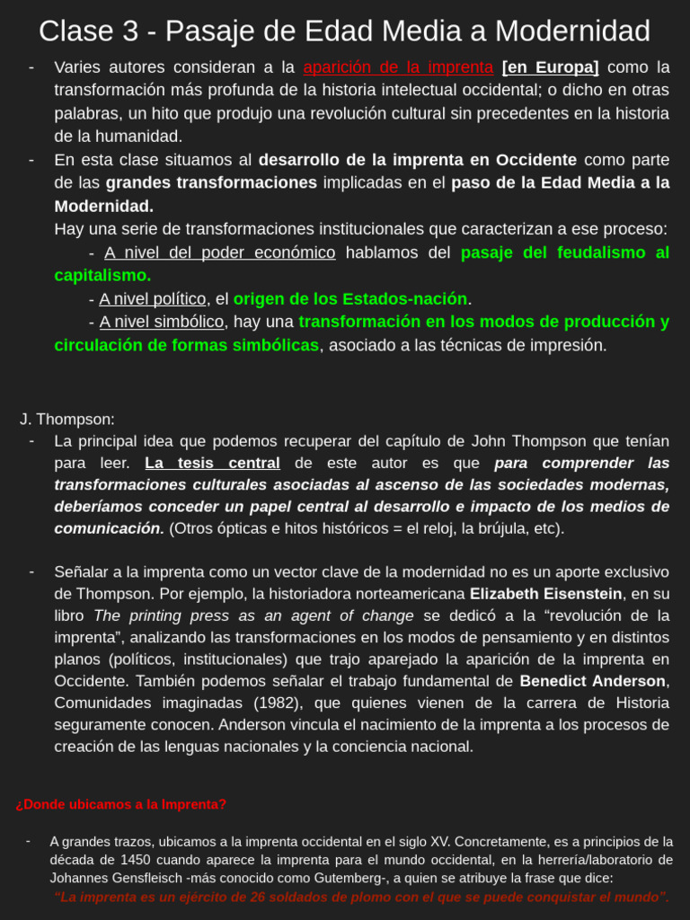 Clase 3 - Pasaje de Edad Media a Modernidad - IMPRENTA | PDF