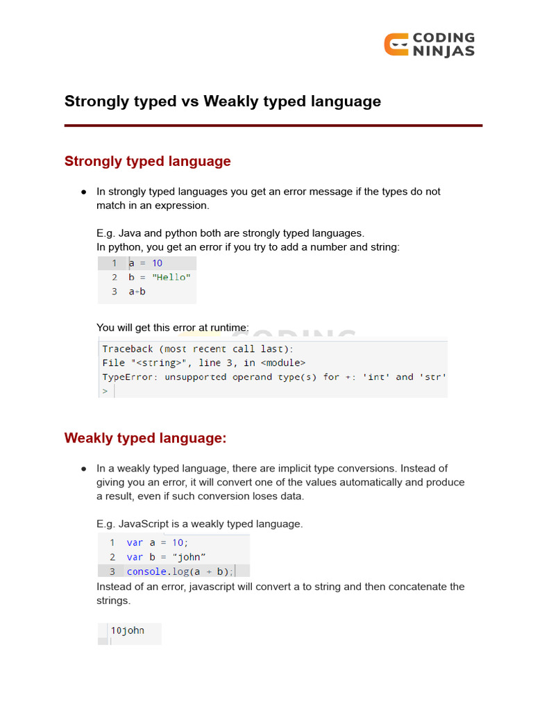 Additional Notes - Strongly Vs Weakly Typed Langauge-2685 | PDF