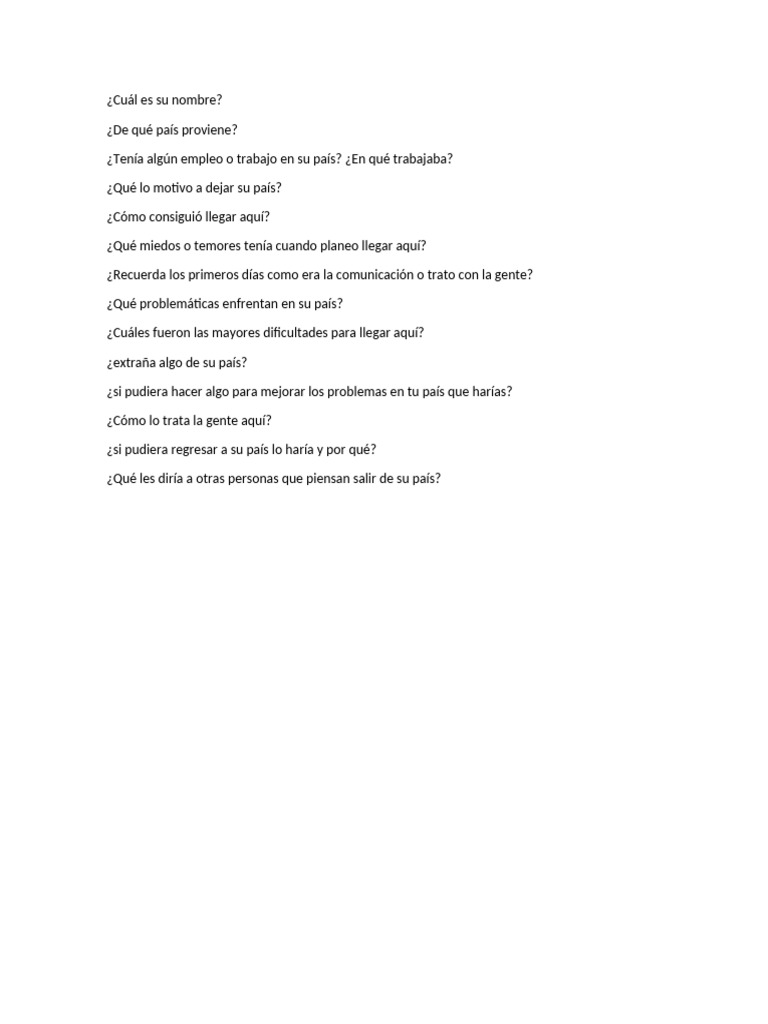 Entrevista Inmigrantes | PDF