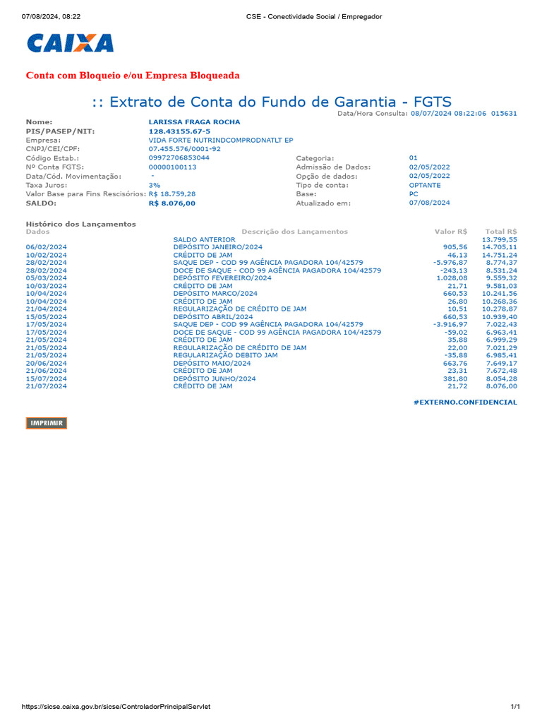 EXTRATO FGTS - LARISSA | PDF