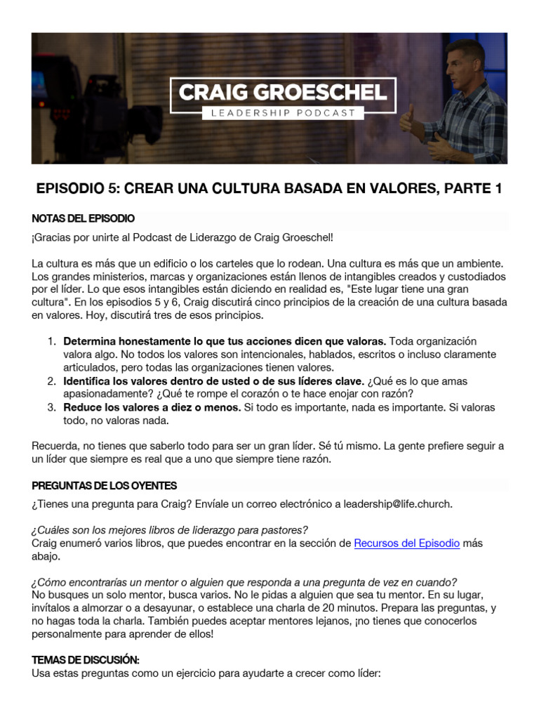 Creating a Value Driven Culture Part 1 Resource PDF | PDF