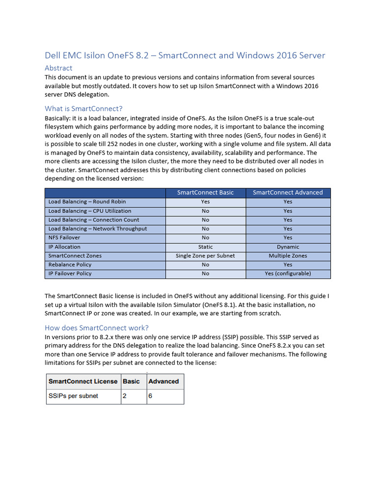 SmartConnect On Dell EMC Isilon OneFS 8 and Windows Server - V1.2 | PDF