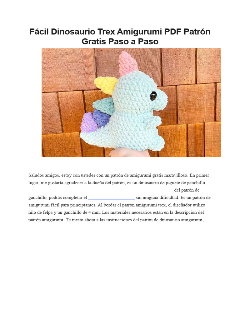 Facil-Dinosaurio-Trex-Amigurumi-PDF-Patron-Gratis-Paso-a-Paso | PDF