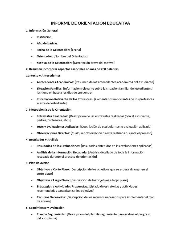 INFORME DE ORIENTACIÓN EDUCATIVA | PDF
