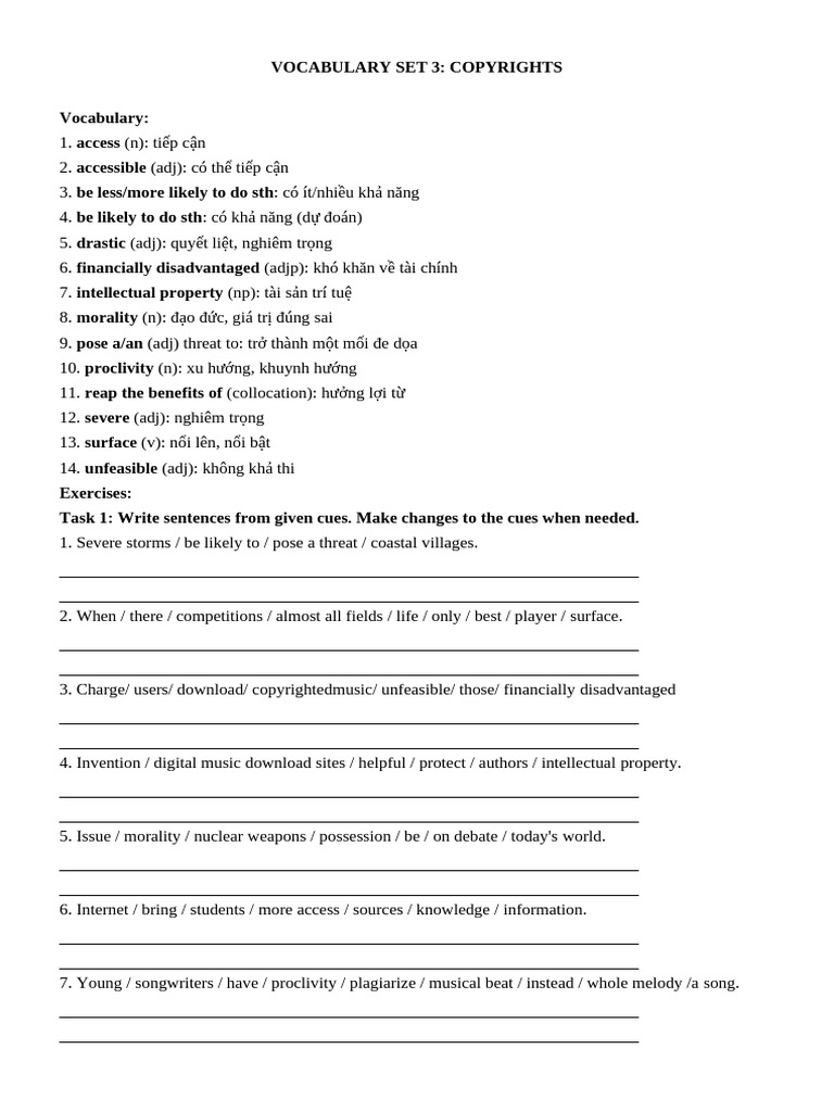 Vocabulary Set 3 - COPYRIGHTS | PDF