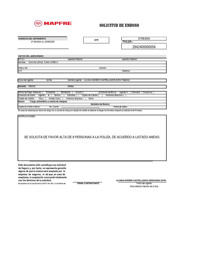 SOL END ALTA ASEGURADOS | PDF