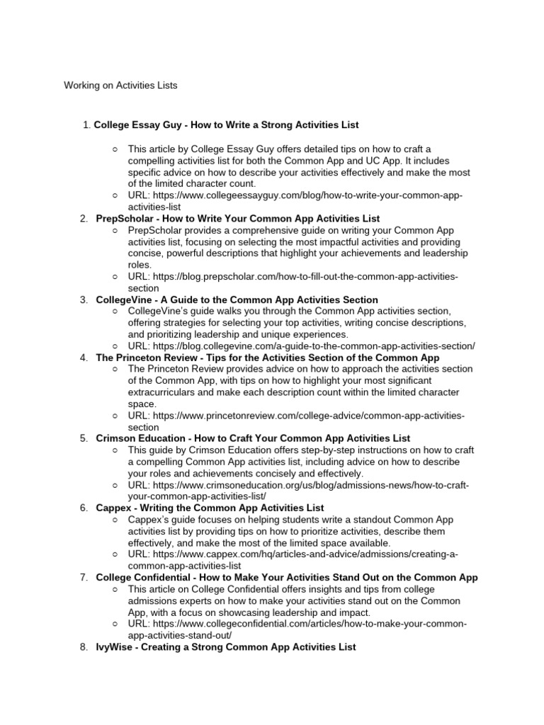 How to Write a Common App Activities List | PDF | Study Skills | Career ...
