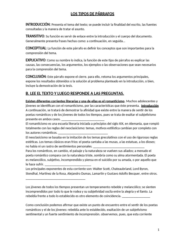 LOS TIPOS DE PÁRRAFOS | PDF