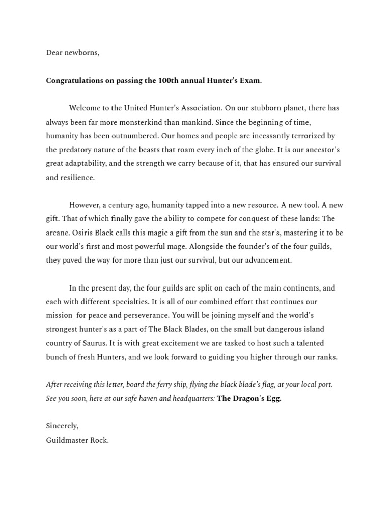 Hunter's Acceptance Letter | PDF