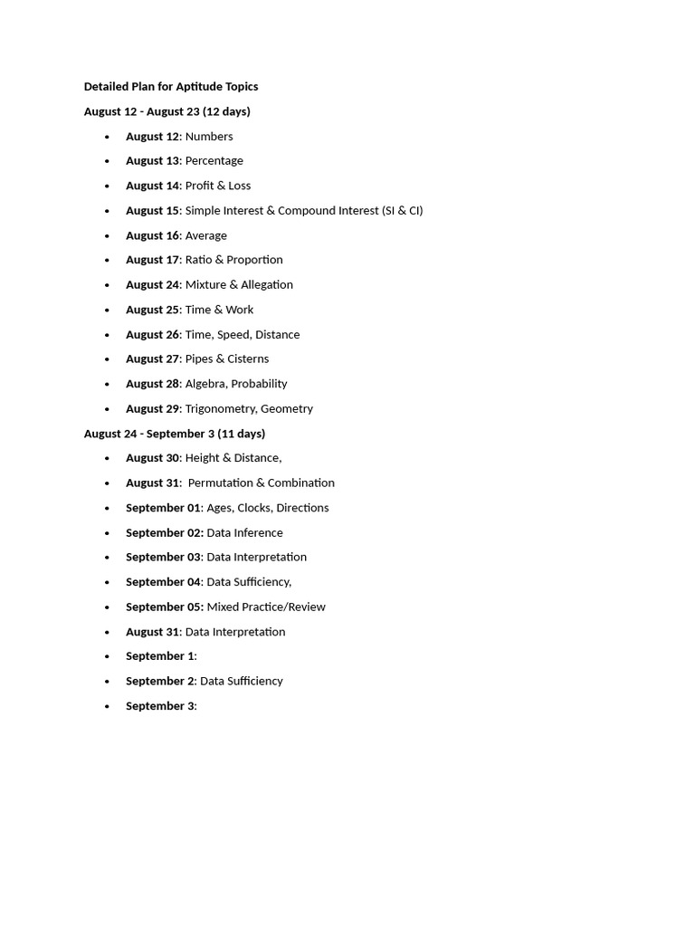 Detailed Plan For Aptitude Topics | PDF