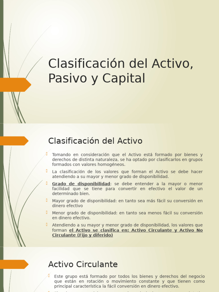 Clasificación Del Activo, Pasivo y Capital | PDF | Bancos | Dinero