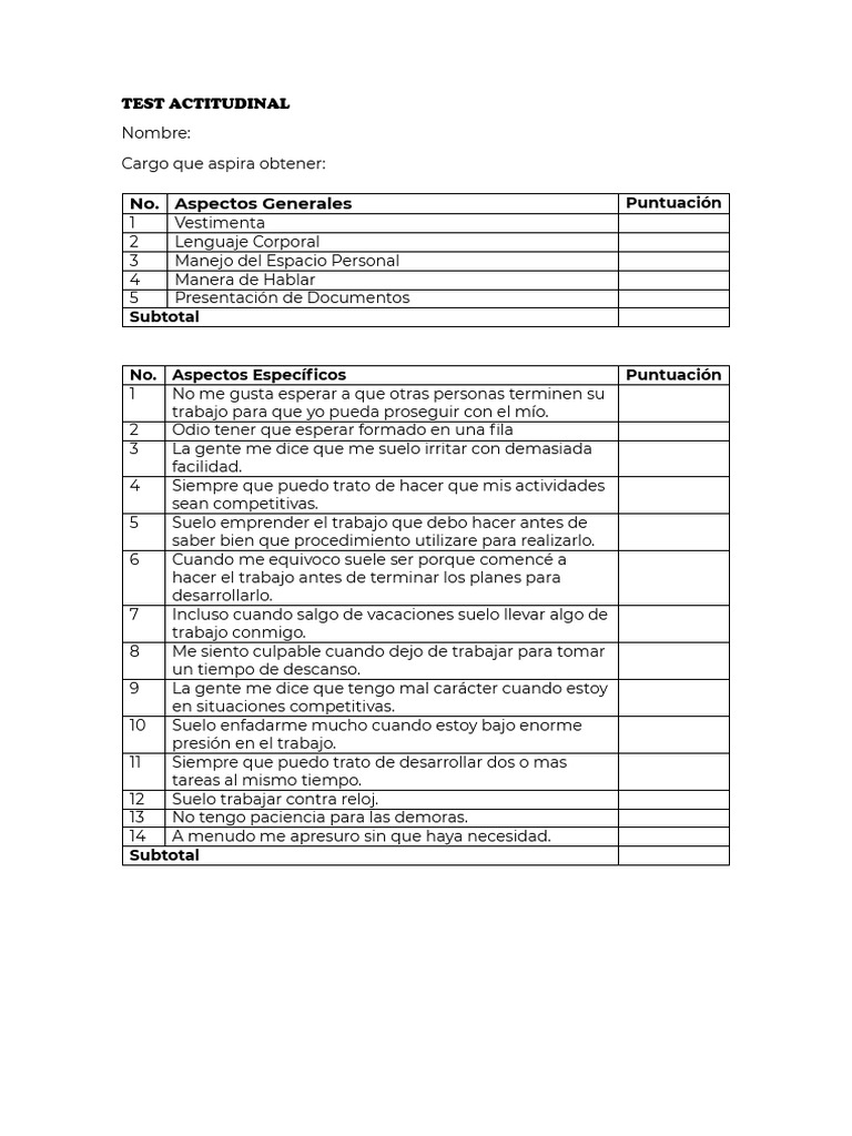 Test Actitudinal | PDF
