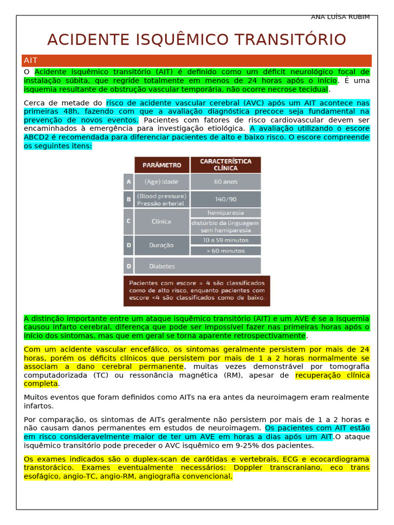 Ait - Acidente Isquêmico Transitório | PDF