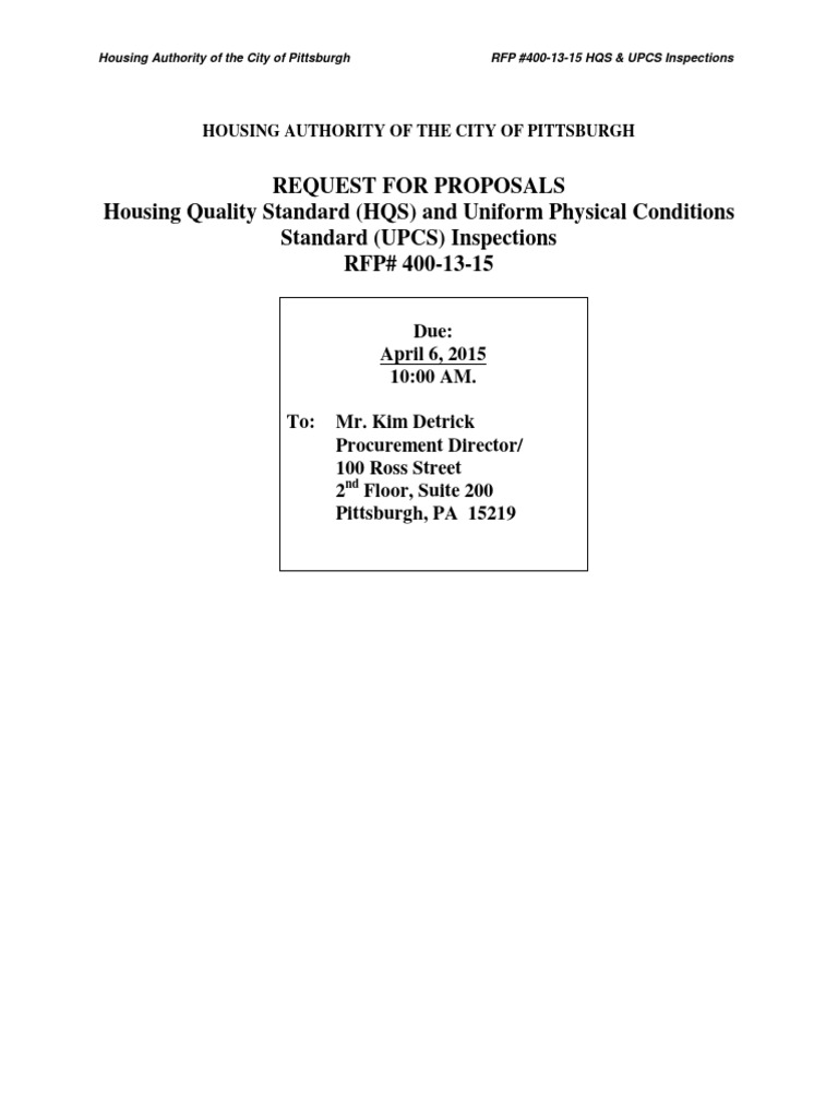 Housing Quality Standard Hqs and Uniform Physical Conditions Standard ...