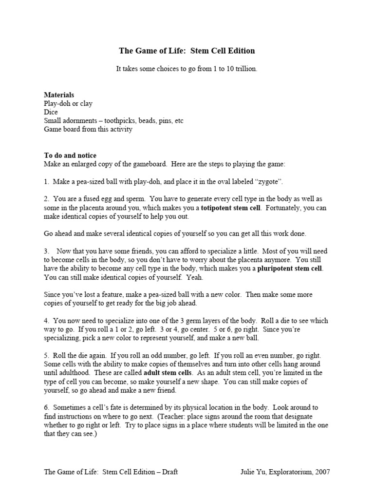 stem cell life play-doh activity | PDF