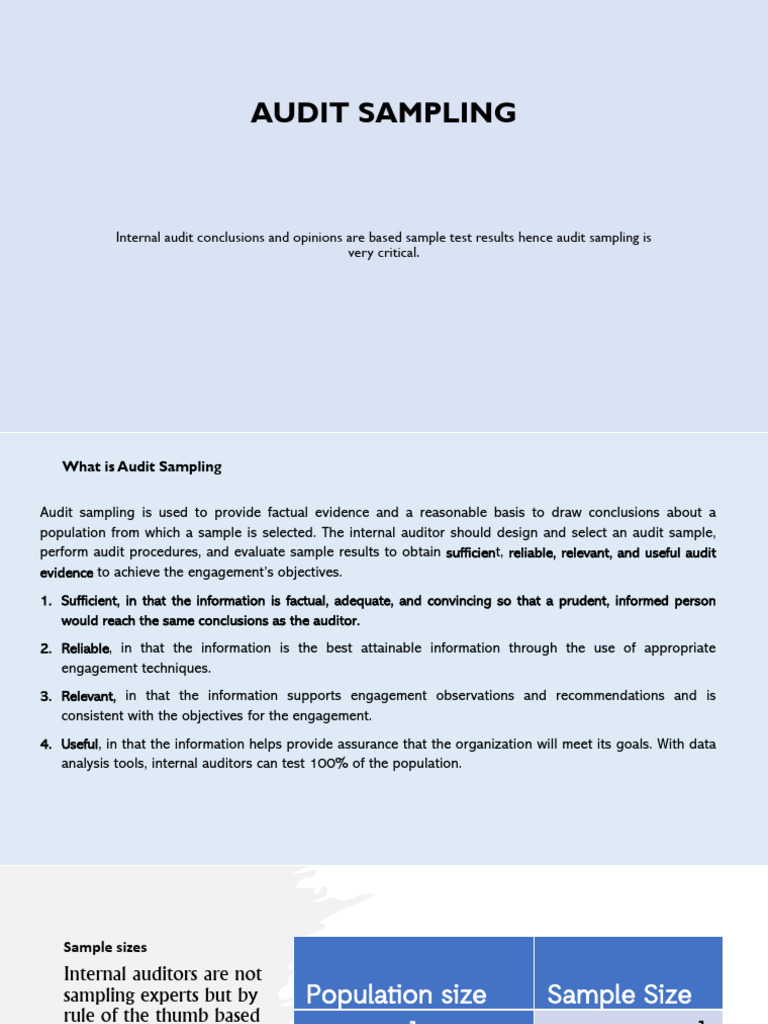 Audit Sampling for Internal Auditors | PDF | Audit | Career & Growth