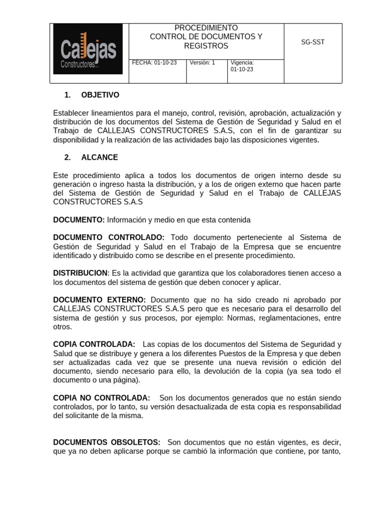 PROCEDIMIENTO PARA CONTROL DE DOCUMENTOS Y REGISTRO | PDF
