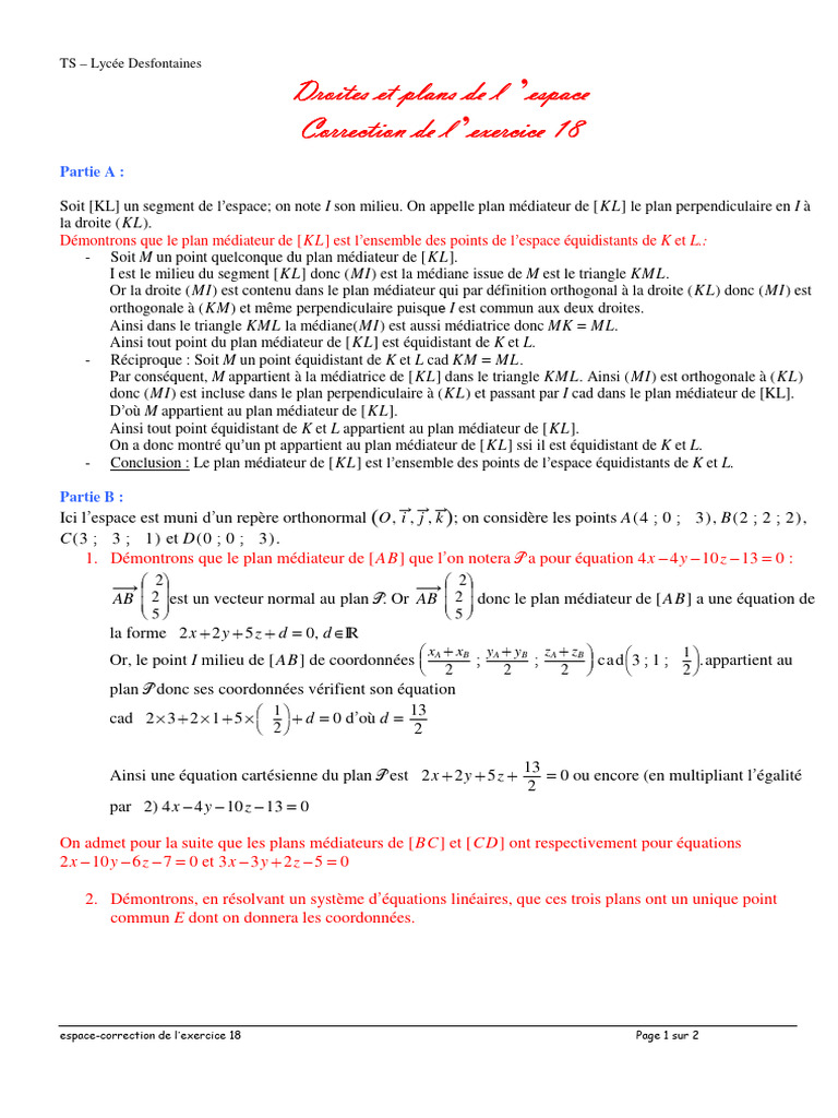 Espace Correction Exo 18 | PDF