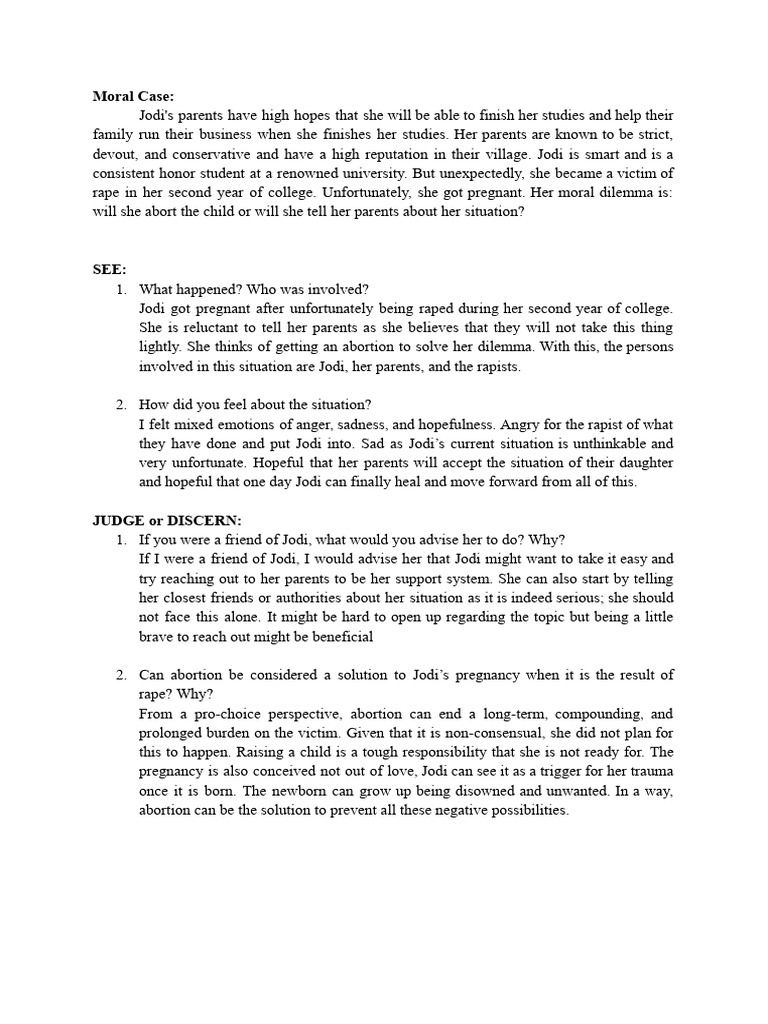 Moral Case Analysis Essay - See-Judge-Act-Process - Abortion On Rape ...