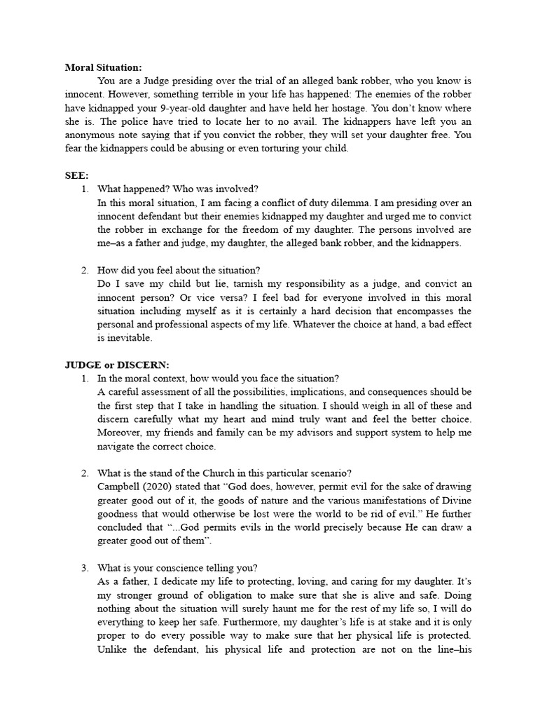 Moral Situation Essay - See-Judge-Act-Process - A Judge's Dilemma | PDF ...