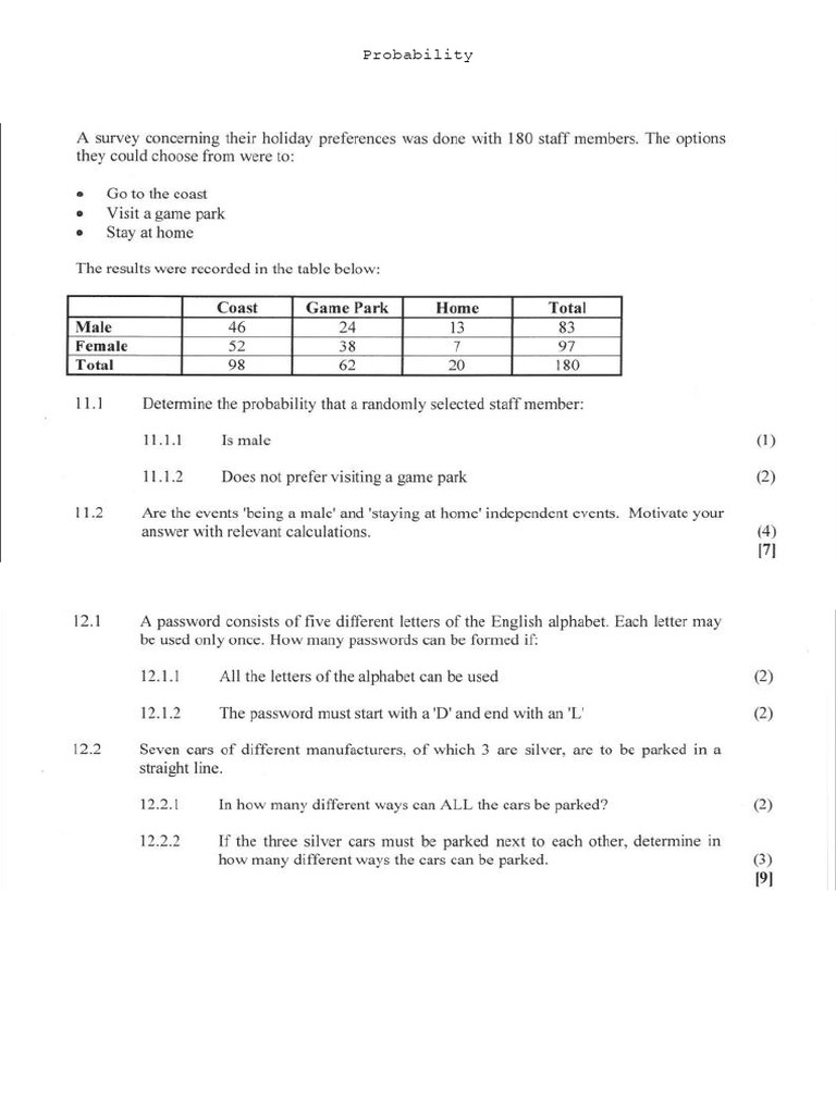 Probability Past Paper Questions | PDF