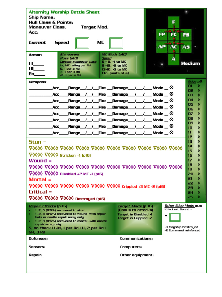 Alternity - Warship Battle Sheet | PDF
