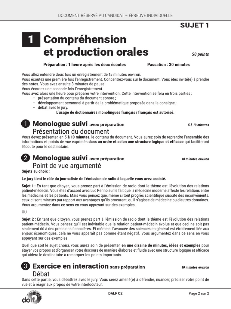 DALF-C2-Compréhension-et-production-orales-sujet-2020-1-2 | PDF