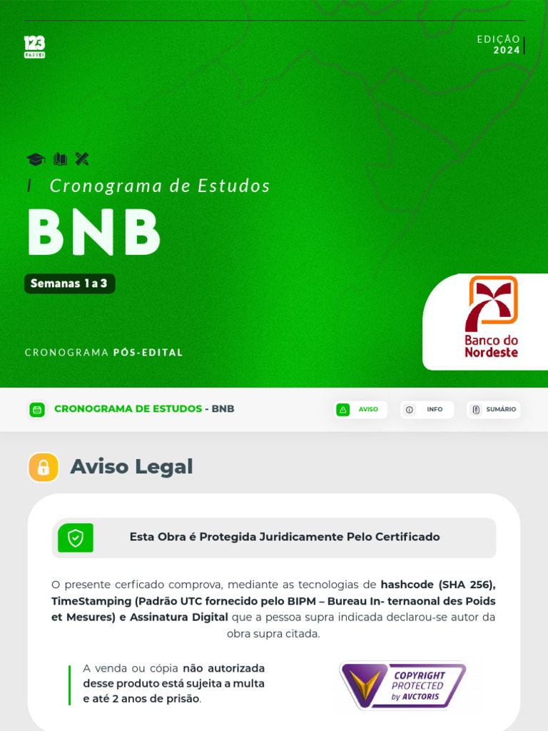 Cronograma de Estudos BNB Pos Edital Semanas 1 A 3 | PDF