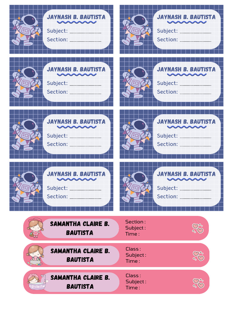 Blue and White Space Name Label School A4 Document | PDF