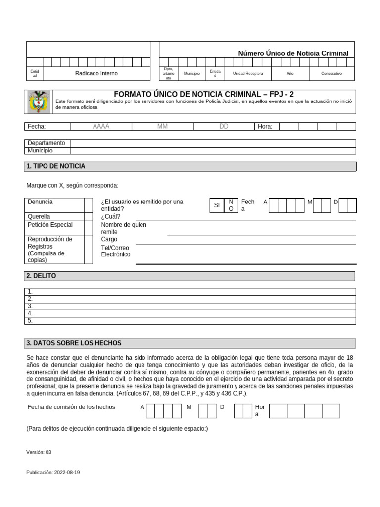 FPJ 2 Formato Unico Noticia Criminal V3 | PDF