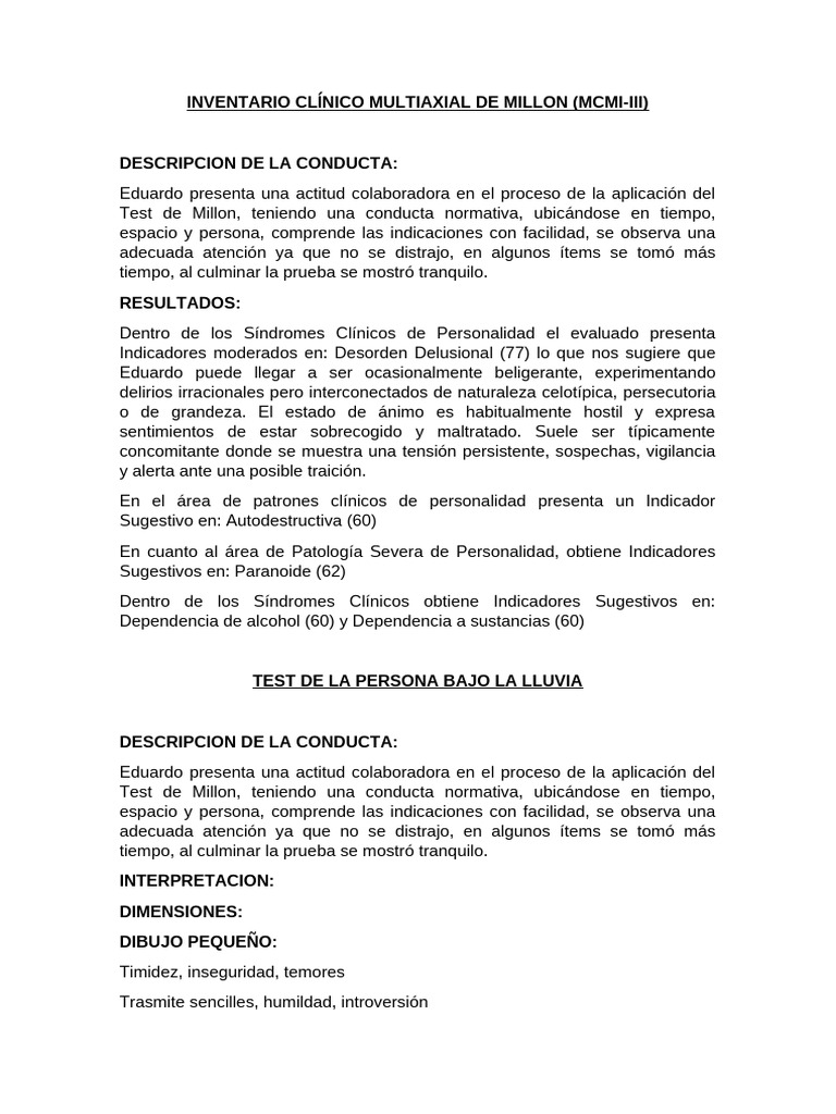 Resultados Millon y Persona Bajo La Lluvia Eduardo Javier Sinti Llontop | PDF