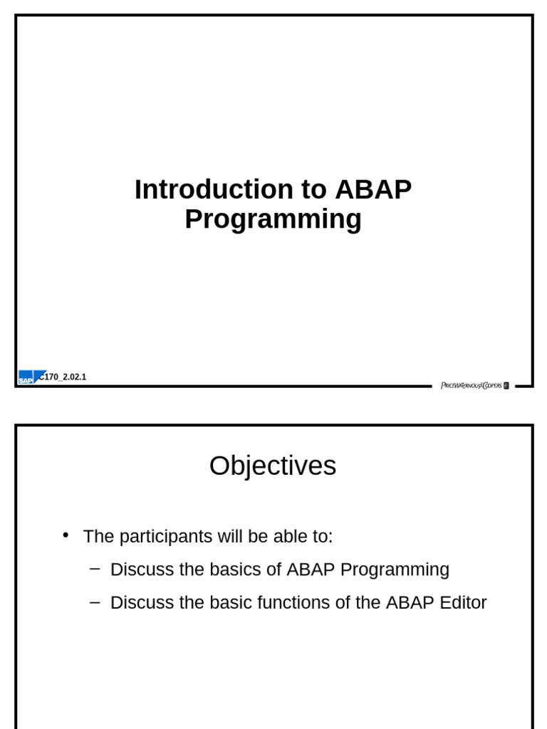 Intro To ABAP - Chapter 02 | PDF