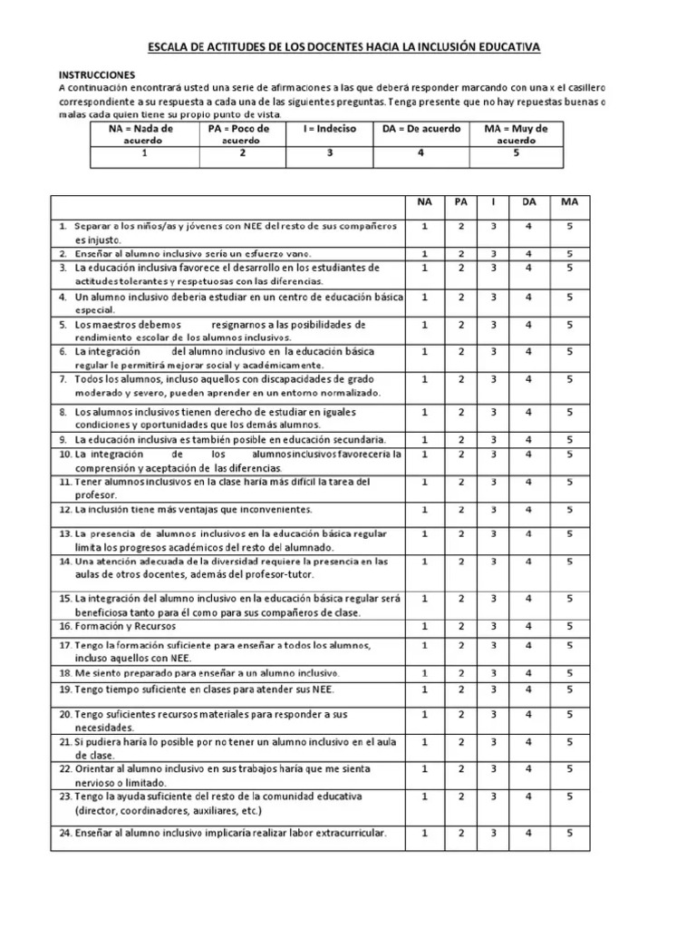 Escala de Inclusion | PDF