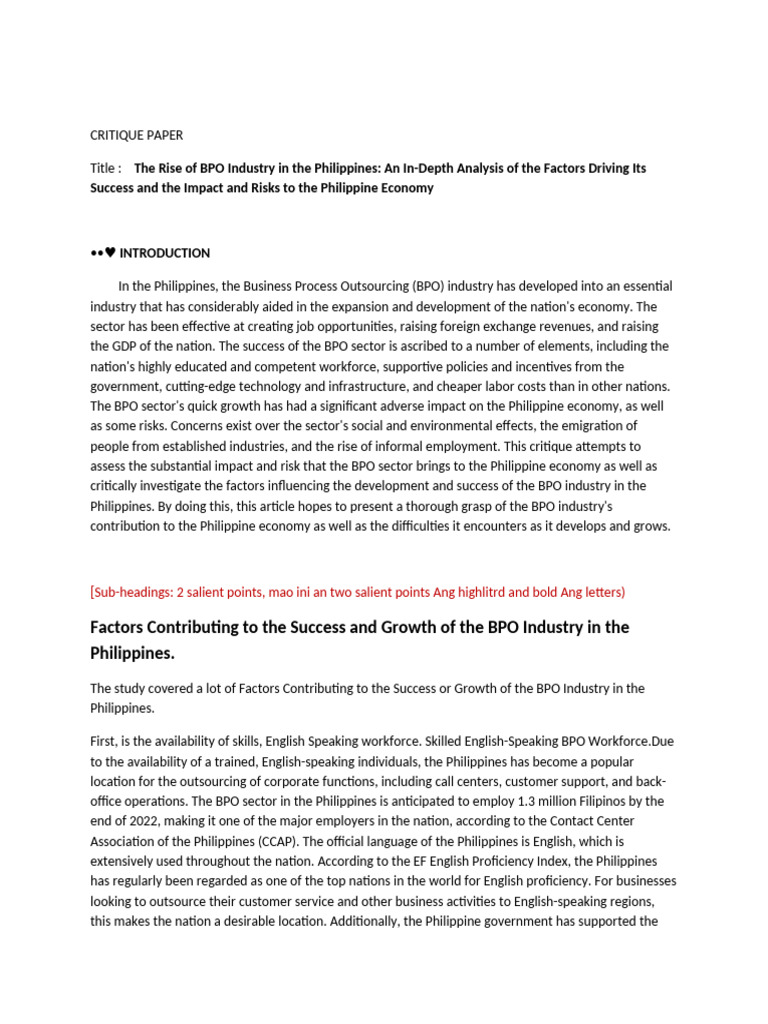 CRITIQUE PAPER - G7 | PDF