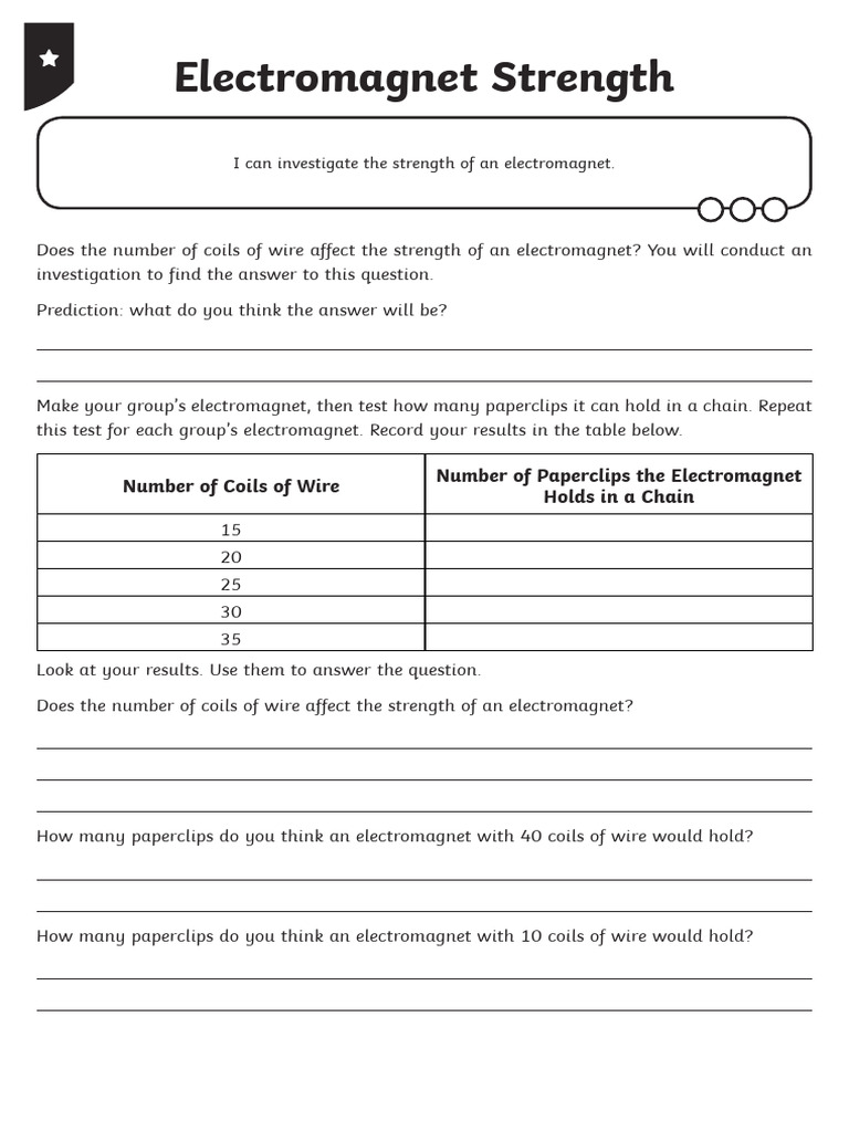Electromagnetic Strength Activity Sheet | PDF | Science | Science ...