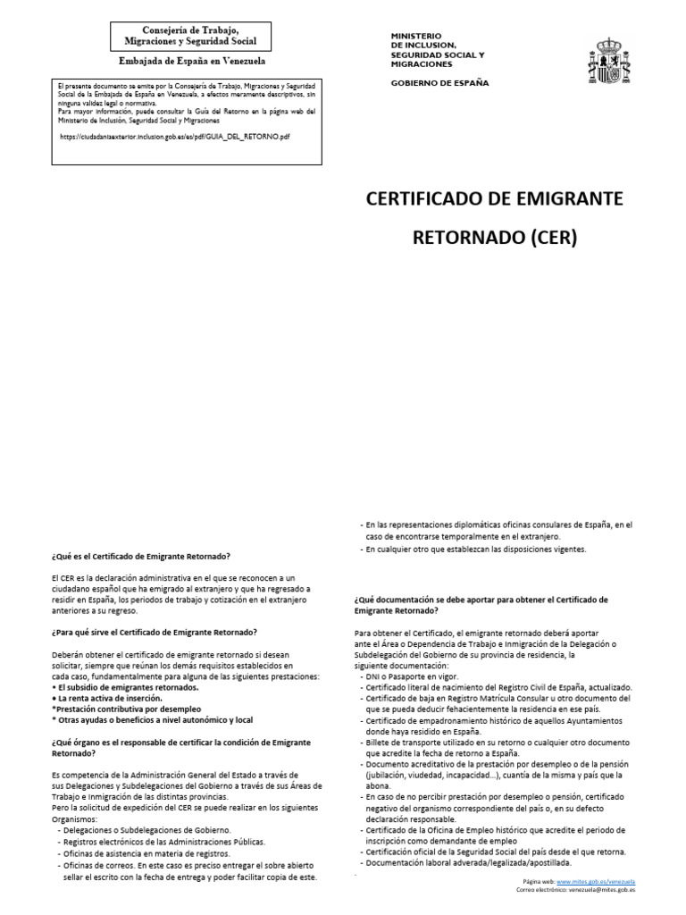 Certificado_Emigrante_Retornado_CER | PDF