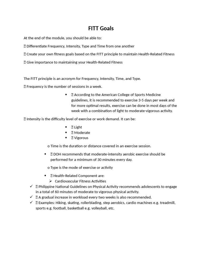 FITT Goals | PDF