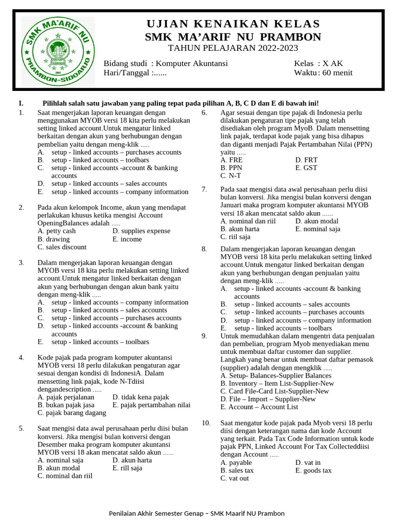 CTH Soal Ukk Ak | PDF