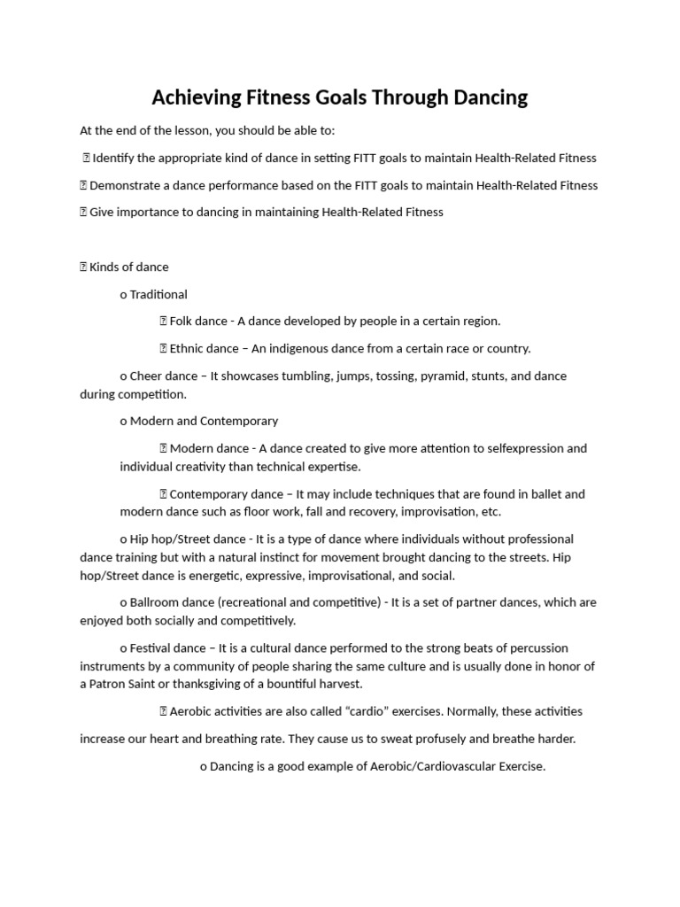 Achieving Fitness Goals Through Dancing | PDF