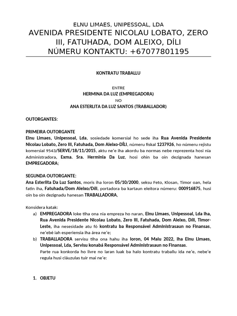 Kontratu Servisu Tetun Foun | PDF