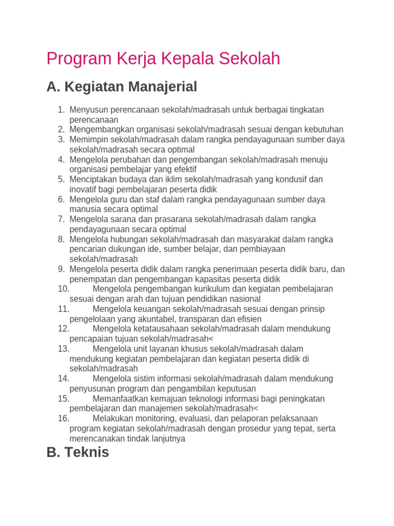 Program Kerja Kepala Sekolah | PDF