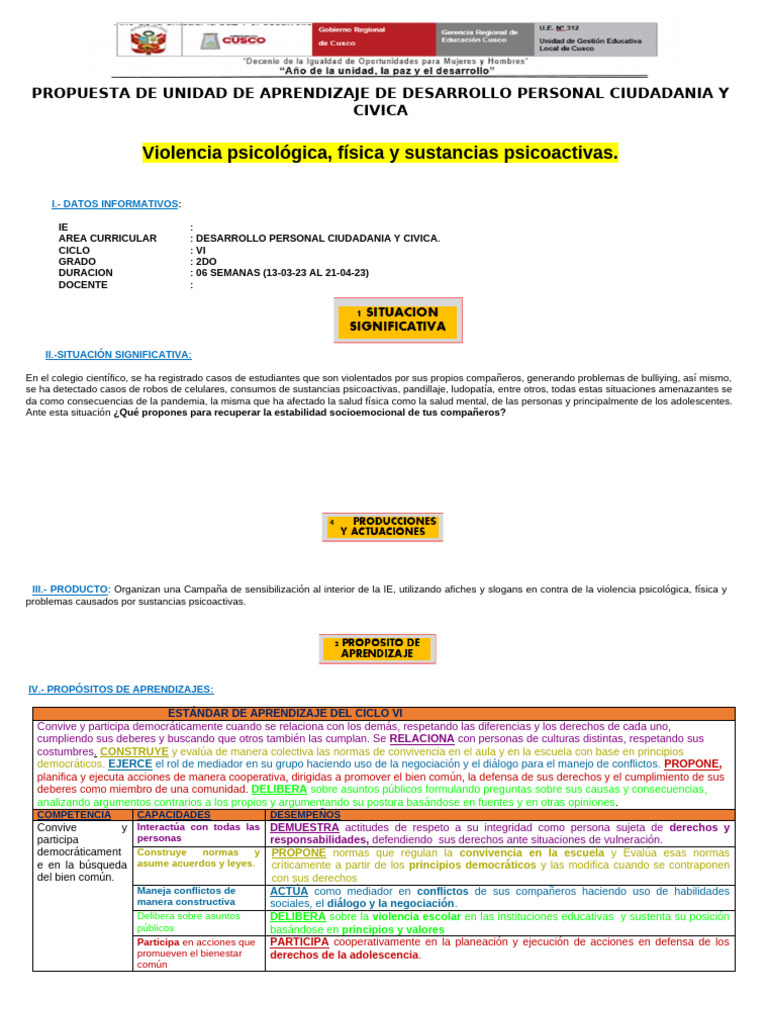 Propuesta Unidad Aprendizaje DPCC | PDF
