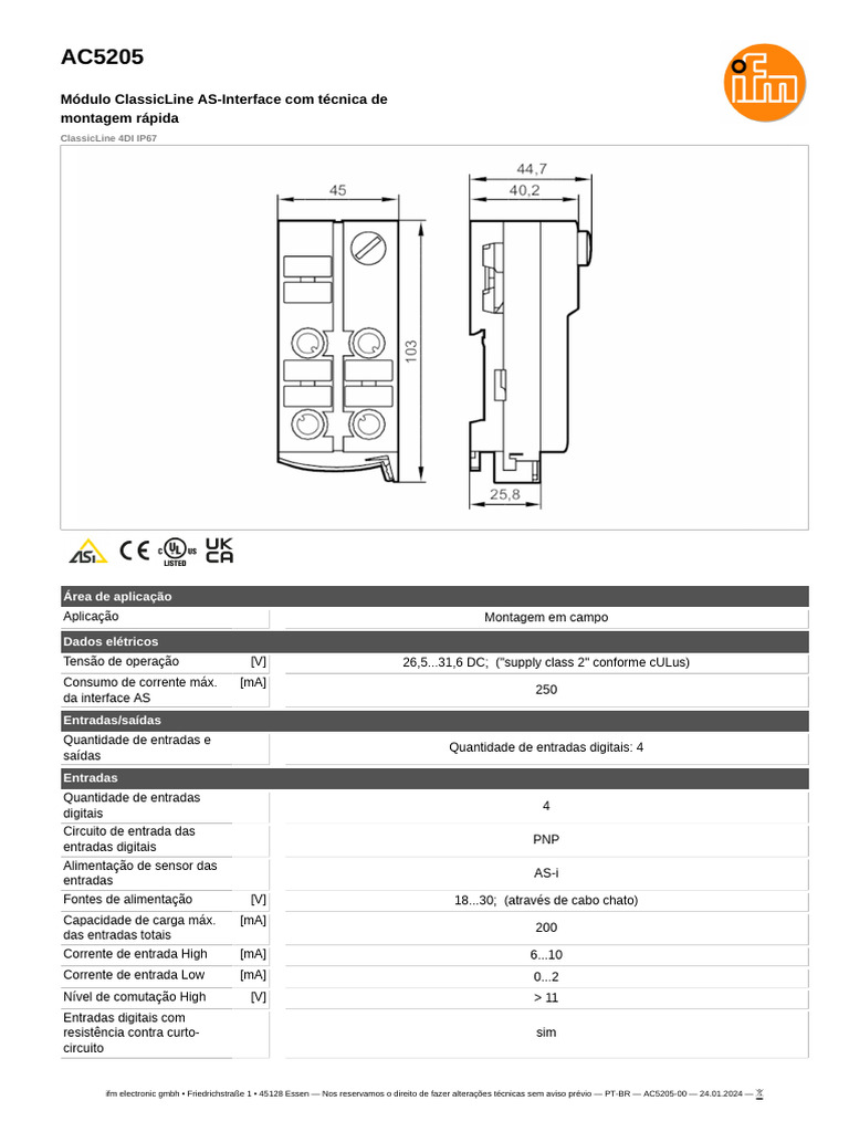 Módulo AS-Interface ClassicLine 4DI IP67 | PDF