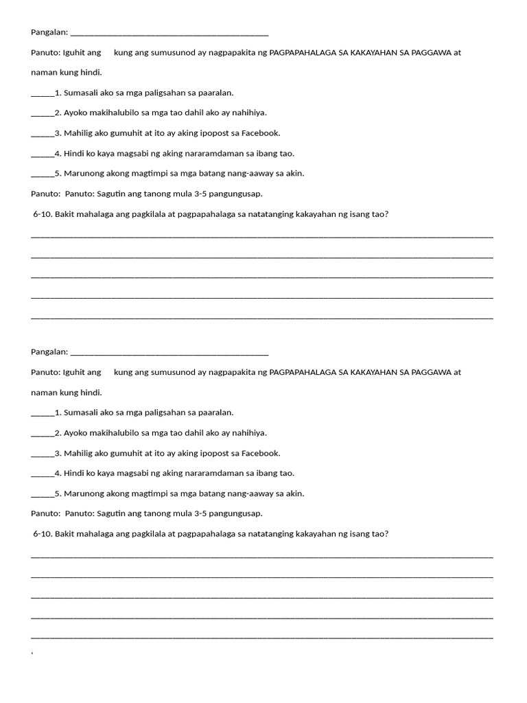 ESP Activity Sheet | PDF