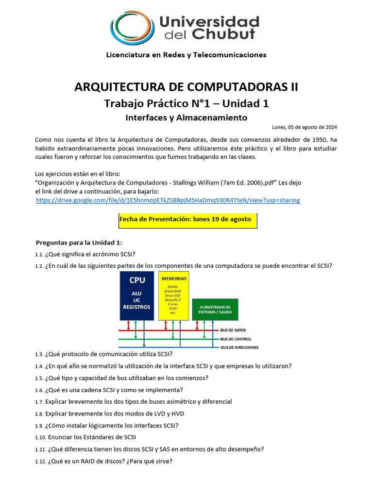 TP1-ARQ. de COMP. II-UNIDAD 1 (2024) - Interfaz y Almacenamiento | PDF